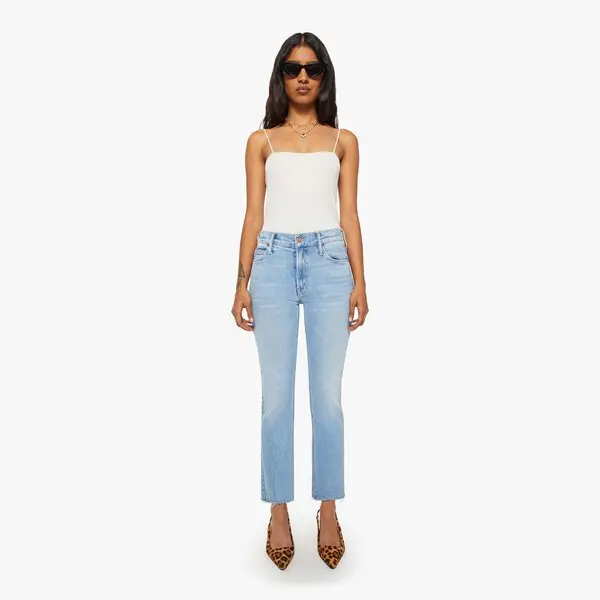 MOTHER Petites The Lil Mid Rise Dazzler Ankle Fray Jeans - Blue