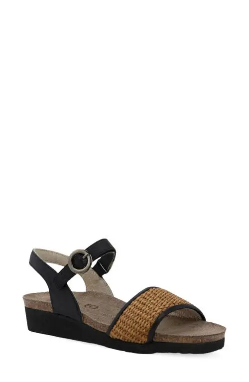 Naot Cecile Wedge Sandals - Black/raffia