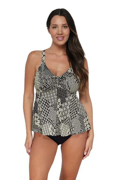 SUNSETS ESCAPE Marin Tankini Swimsuit Top - Venice Seagrass Texture
