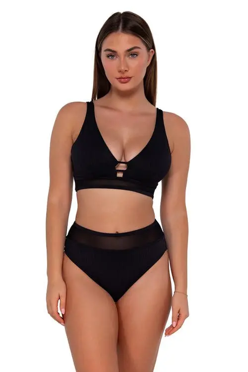 SUNSETS Danica D Cup Bikini Top - Black Seagrass Texture