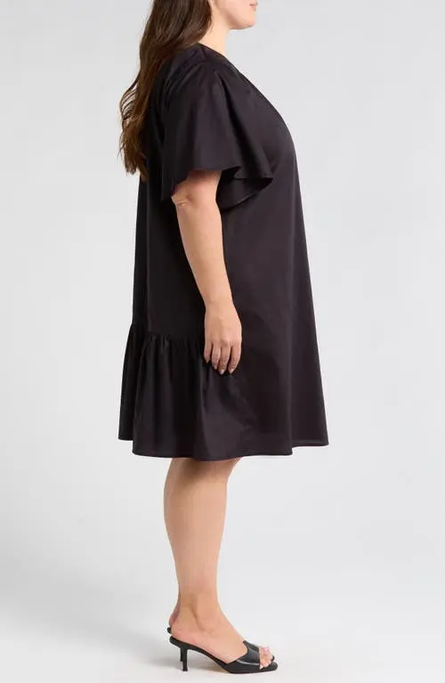 HARSHMAN Agata Flutter Sleeve Cotton Dress - Black