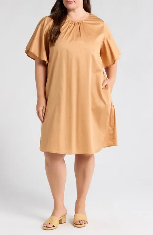 HARSHMAN Agata Flutter Sleeve Cotton Dress - Sand