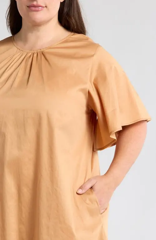 HARSHMAN Agata Flutter Sleeve Cotton Dress - Sand