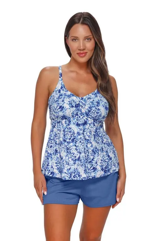SUNSETS ESCAPE Tori Tankini Swimsuit Top - Island Ink Rib