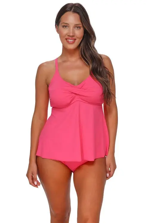SUNSETS ESCAPE Tori Tankini Swimsuit Top - Posy Pink Crepe
