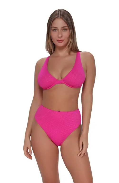 PACIFICA BY SUNSETS Astrid High Waist Bikini Bottom - Pink Diamond Lurex