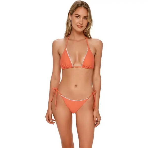 SWIM SYSTEMS Pom Pom Tie Side Bikini Bottom - Persimmon