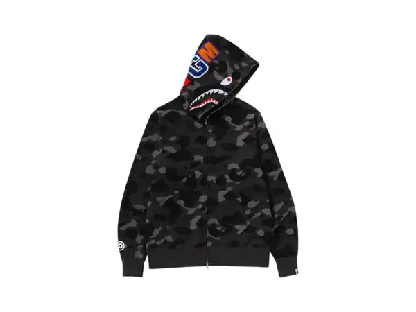 A BATHING APE Camo Shark Full Zip Hoodie - Black
