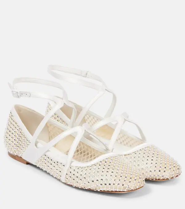 JIMMY CHOO Astoria Embellished Ballet Flats - White