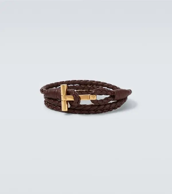 TOM FORD T Braided Leather Bracelet - Brown