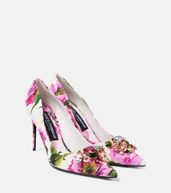 Dolce & Gabbana Embellished Leather-trimmed Pumps - Pink
