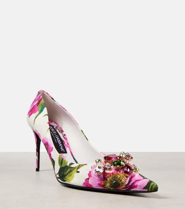 Dolce & Gabbana Embellished Leather-trimmed Pumps