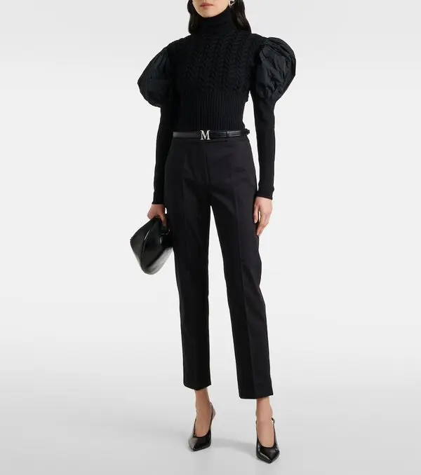 Max Mara Okra Mid-rise Flared Cotton Pants - Black