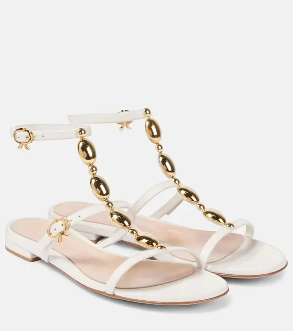GIANVITO ROSSI Embellished Leather Sandals - White