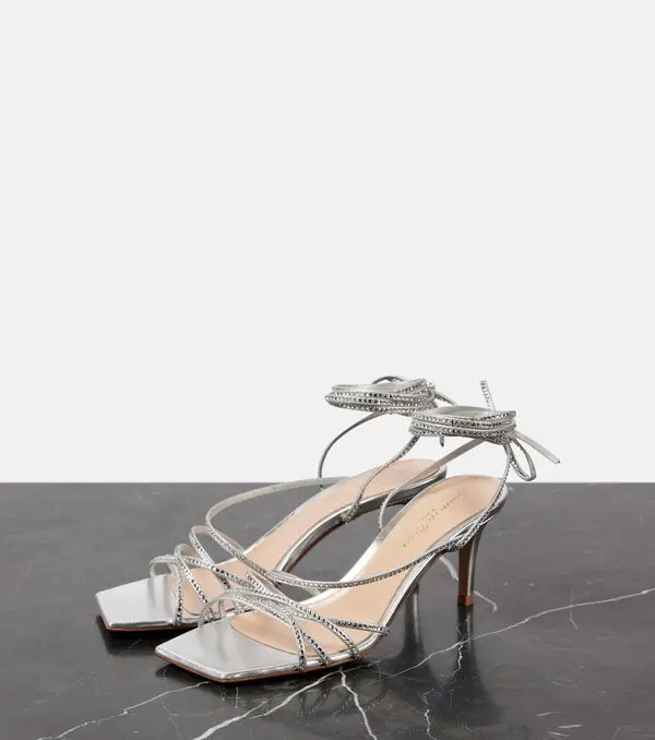 GIANVITO ROSSI 70 Embellished Metallic Leather Sandals - Silver