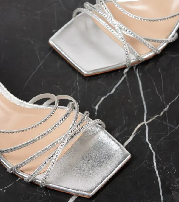 GIANVITO ROSSI 70 Embellished Metallic Leather Sandals - Silver
