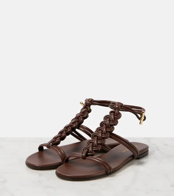 GIANVITO ROSSI Braided Leather Sandals - Brown