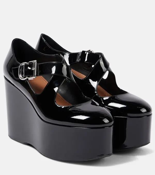 Alaïa Patent Leather Criss-cross Wedge Shoes - Black