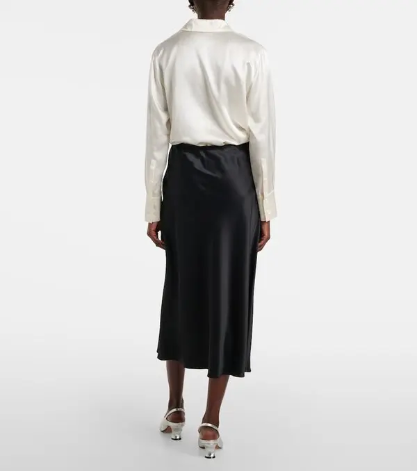 Max Mara Carnet Silk Satin Midi Skirt - Blue