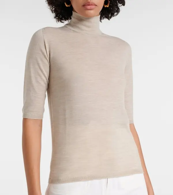 Max Mara Cecina Virgin Wool Turtleneck Sweater - Beige