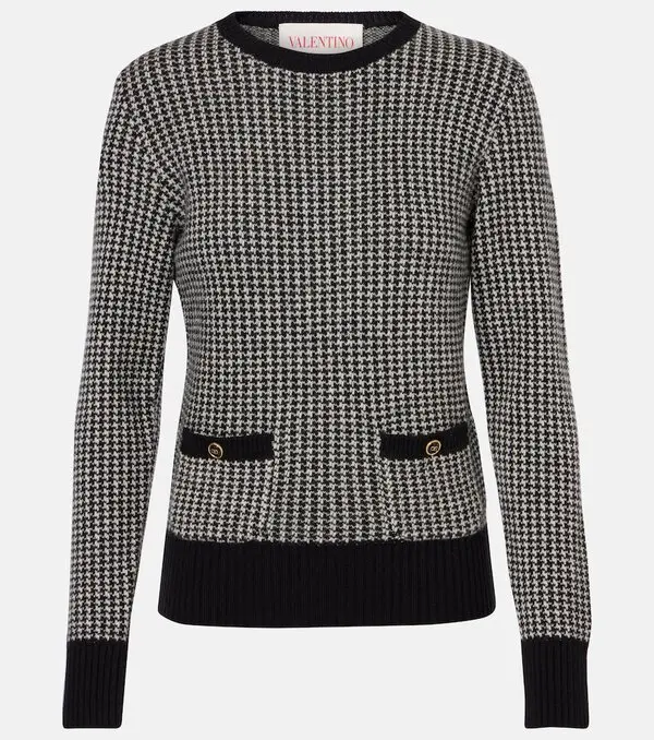 Valentino Garavani Houndstooth Virgin Wool Sweater - Black