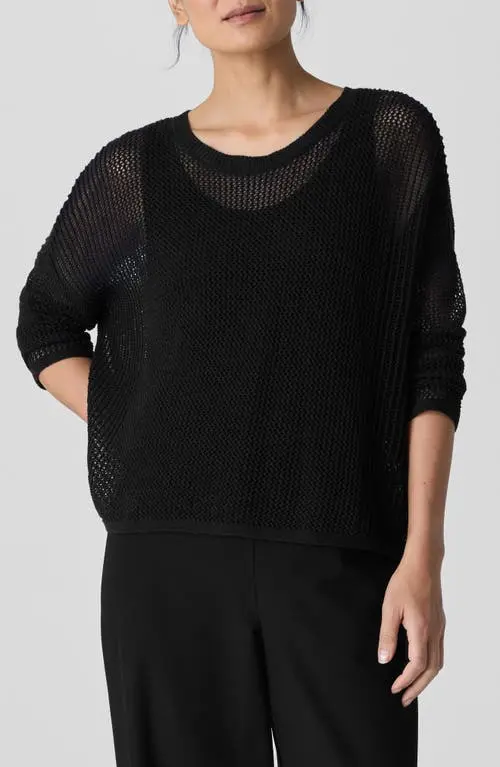 Eileen Fisher Open Stitch Organic Linen & Organic Cotton Sweater - Black