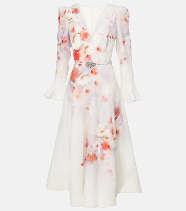 Zimmermann Crush Embellished Linen Midi Dress - Red