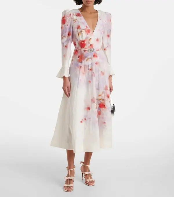 Zimmermann Crush Embellished Linen Midi Dress - Red