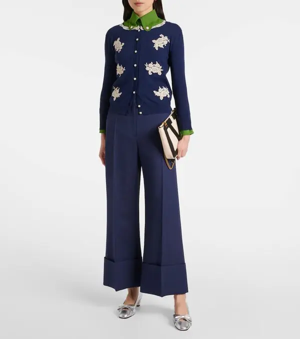 Valentino Garavani Lace-trimmed Virgin Wool Cardigan