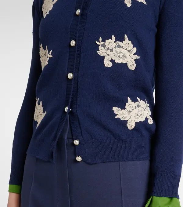 Valentino Garavani Lace-trimmed Virgin Wool Cardigan