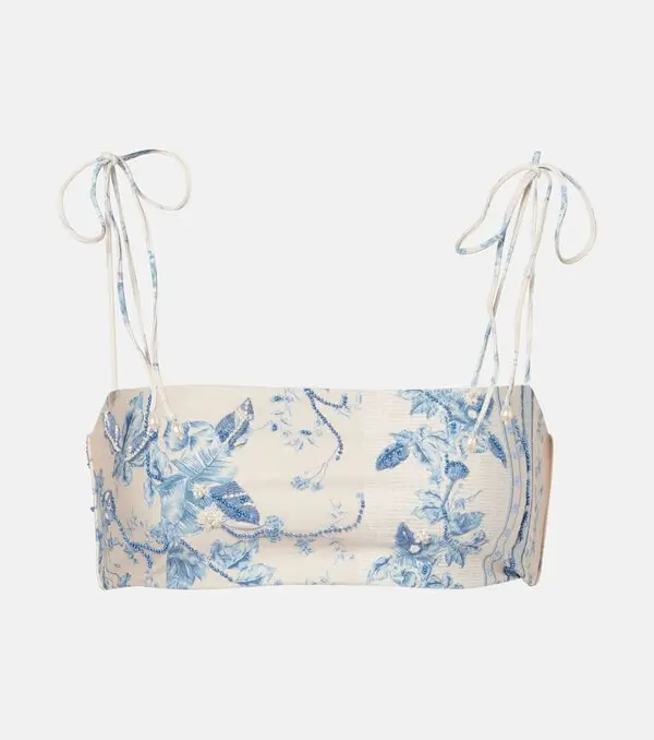 Agua Bendita Primavera Floral Bikini Top - Blue