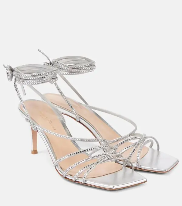 GIANVITO ROSSI 70 Embellished Metallic Leather Sandals - Silver