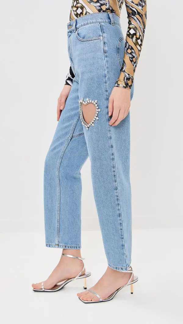 AREA Crystal Heart Jeans - Light Blue