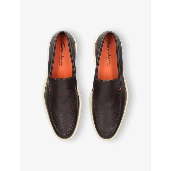 Santoni Detroit Contrast-sole Leather Loafers - Dark Brown