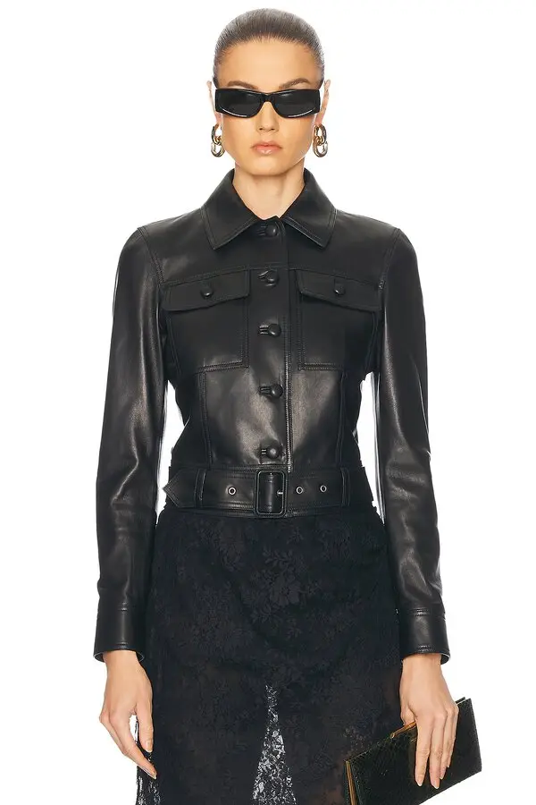 Saint Laurent Cropped Leather Jacket - Noir