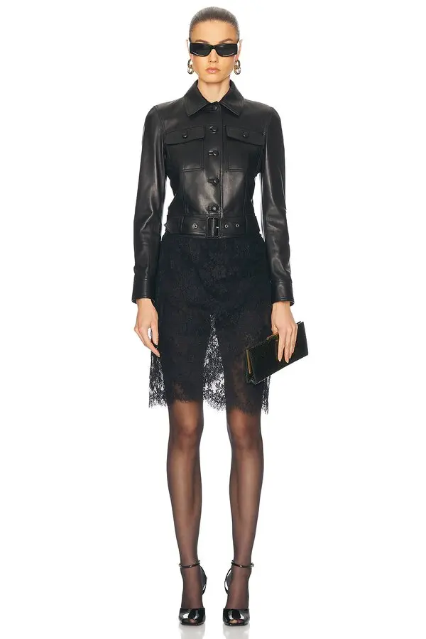 Saint Laurent Cropped Leather Jacket - Noir