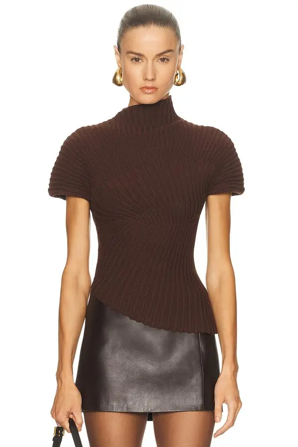 Cult Gaia Annemie Knit Top In Brown - Java