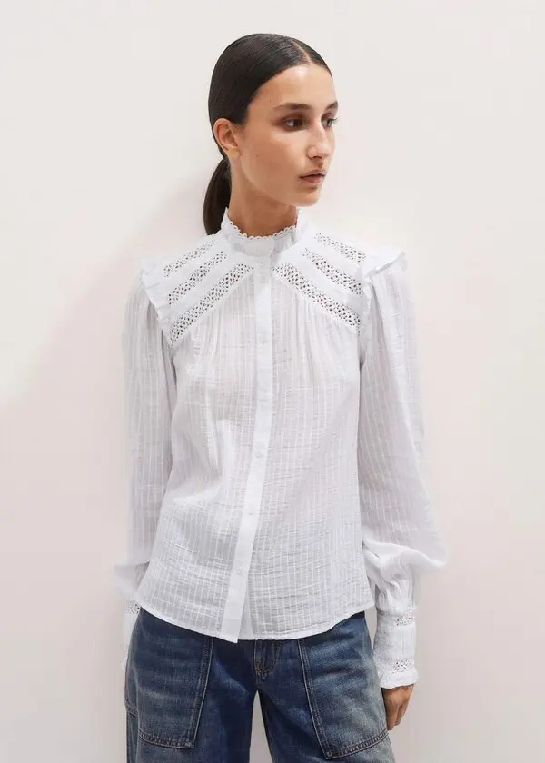 ME+EM Cotton Lace Trim Blouse