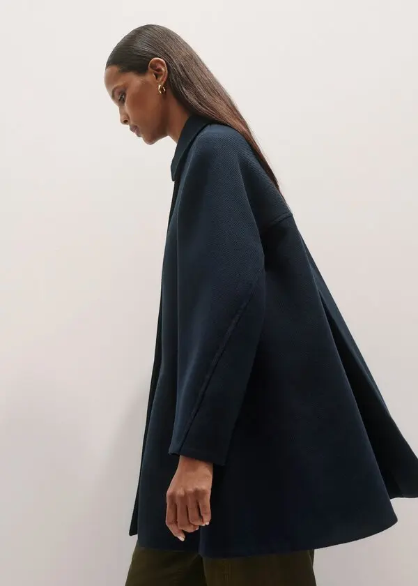 ME+EM Sculptural Cotton Swing Coat - Navy
