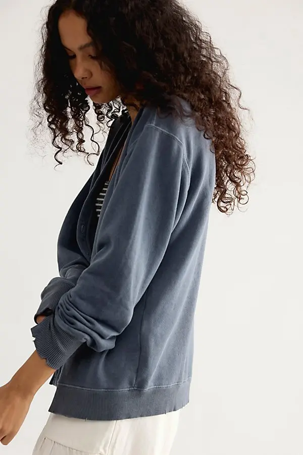 Free People Relaxed Fit Terry Cardigan - Deeper Iris