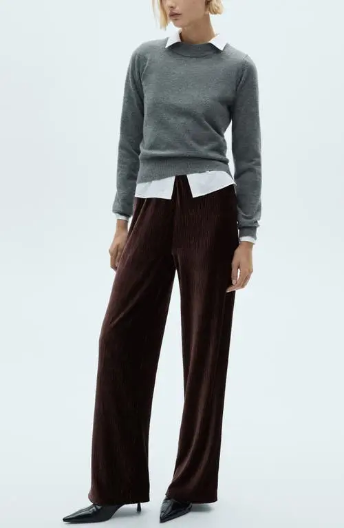 Mango Velvet Straight Leg Pants - Burgundy