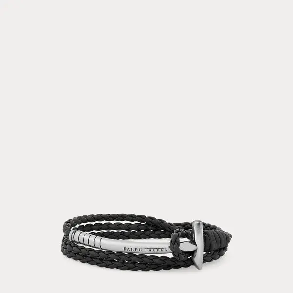 Ralph Lauren Triple-wrap Leather Mallet Bracelet - Grey Black