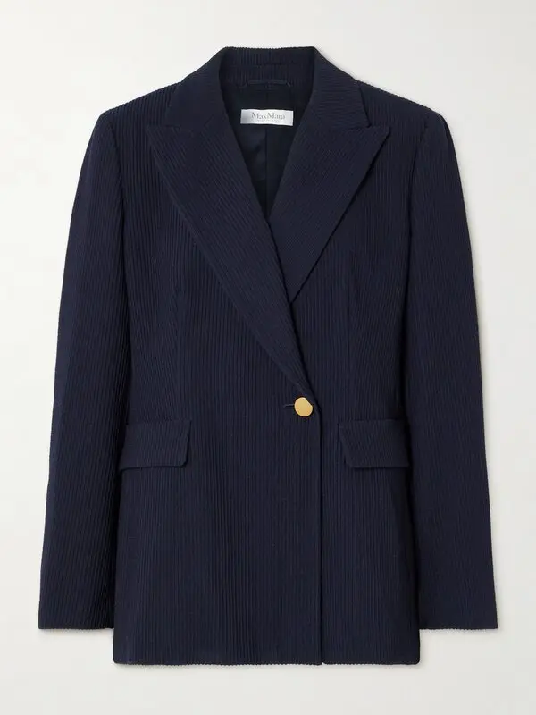 Max Mara Pagano Ribbed Wool-blend Blazer - Blue