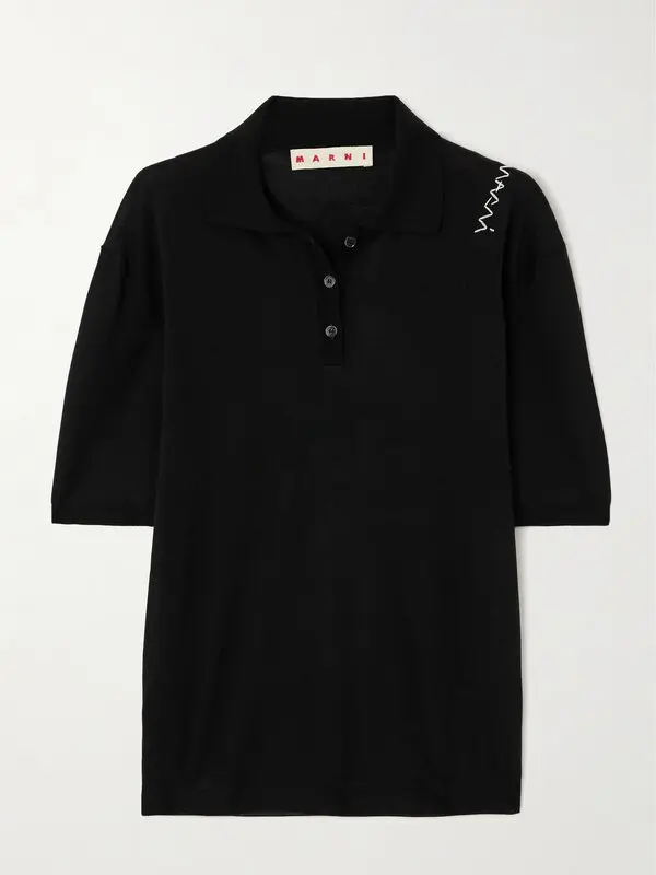 Marni Embroidered Wool And Silk-blend Polo