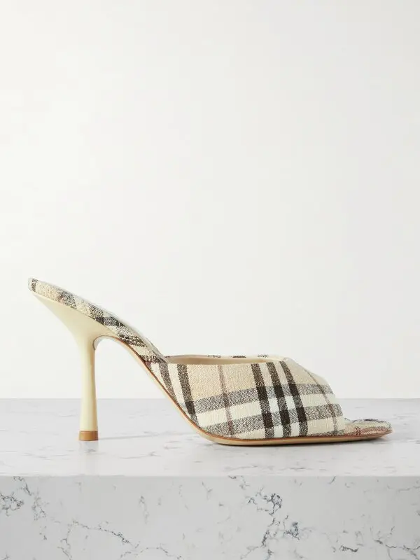 Burberry Checked Linen Mules - Neutrals