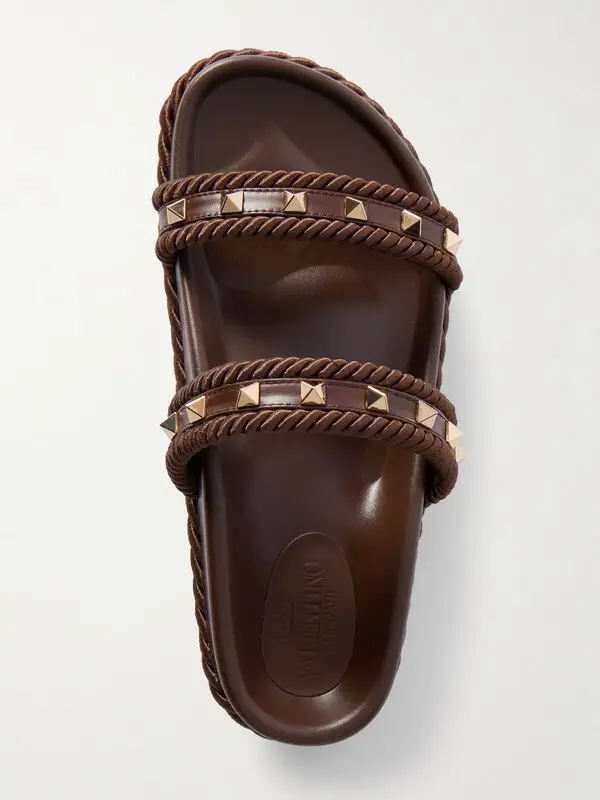 Valentino Garavani Rockstud Rope-Trimmed Platform Slides In  display picture 1