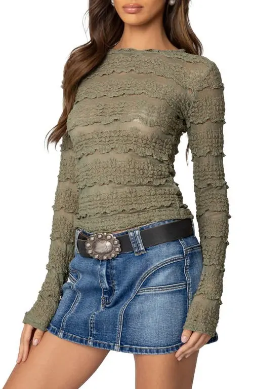 EDIKTED Daisey Textured Lace Top - Olive