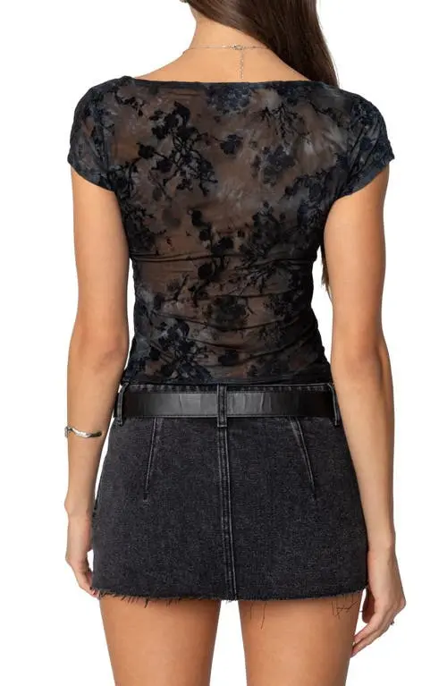 EDIKTED Cowl Neck Sheer Mesh Top