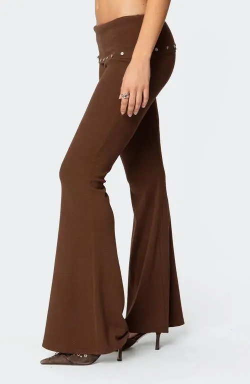 EDIKTED Aries Foldover Studded Waist Flare Leggings