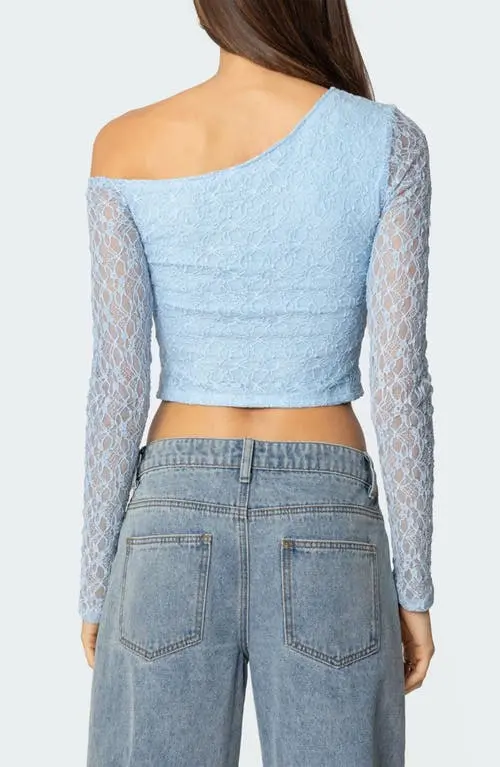 EDIKTED Fabia One-shoulder Lace Crop Top - Light-blue